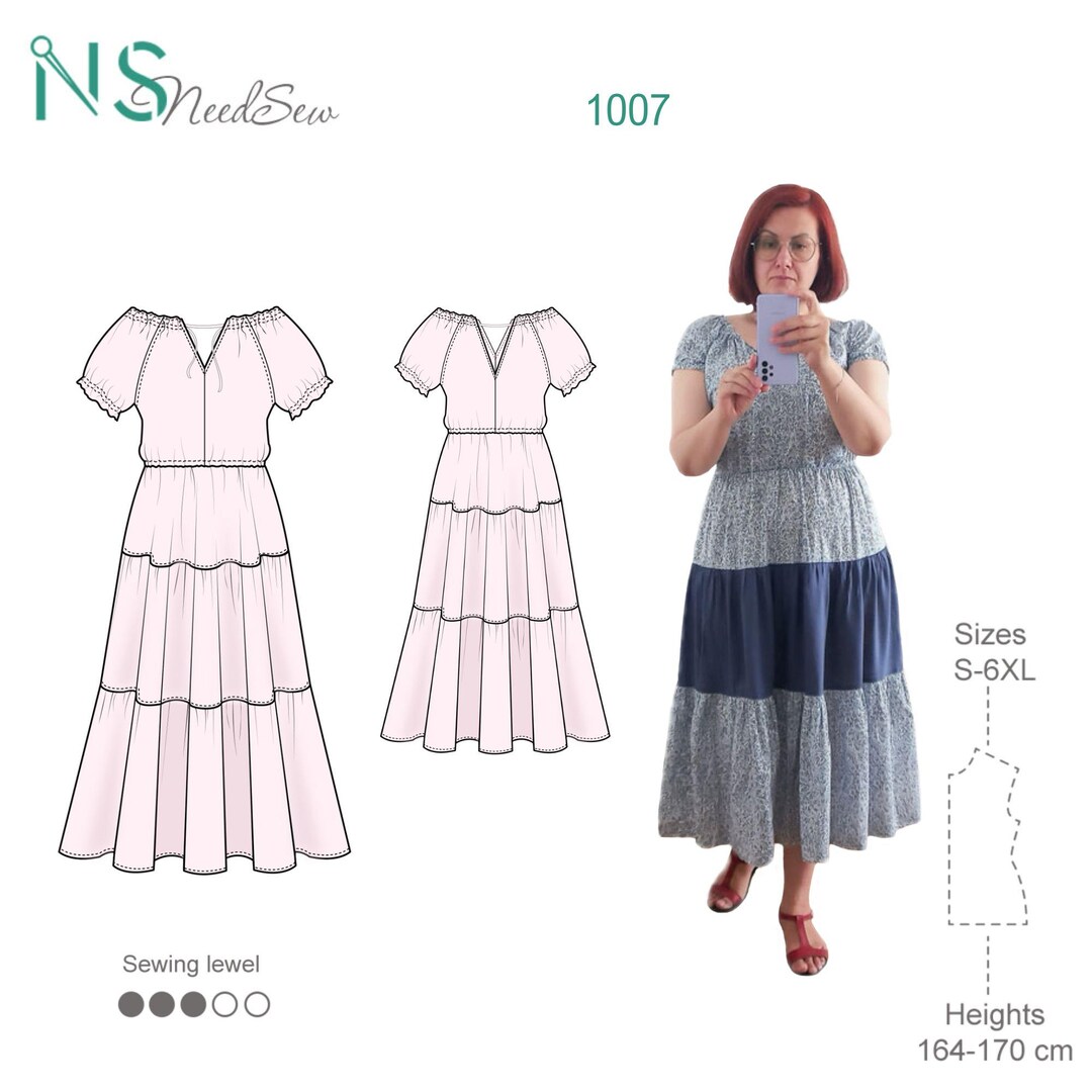 Digital Sewing Pattern of Dress in 9 Sizes S-6XL With Seam Allowances ...