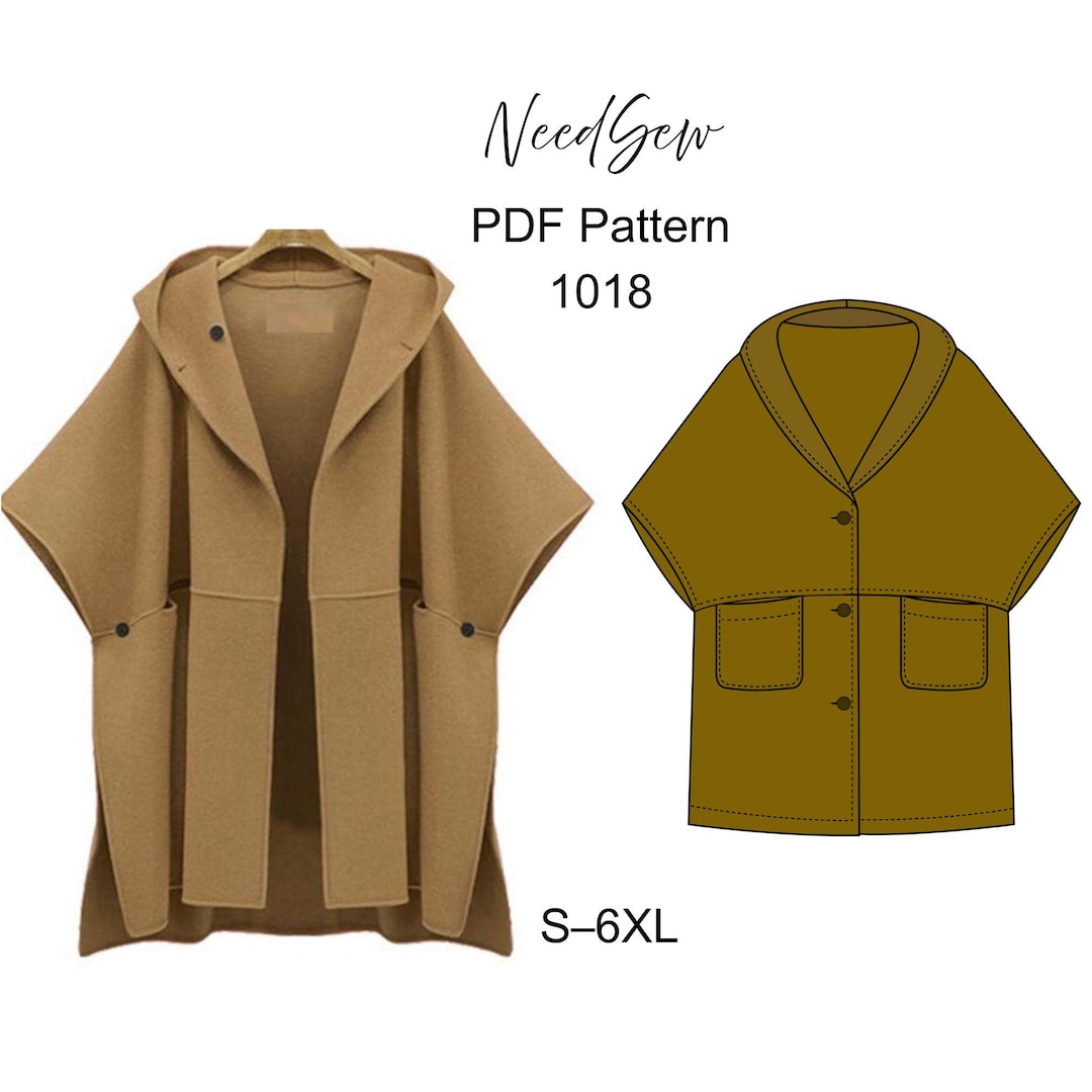 Lined Poncho Sewing Pattern: Sizes S-6XL, PDF Letter, A4, Plotter 120 ...
