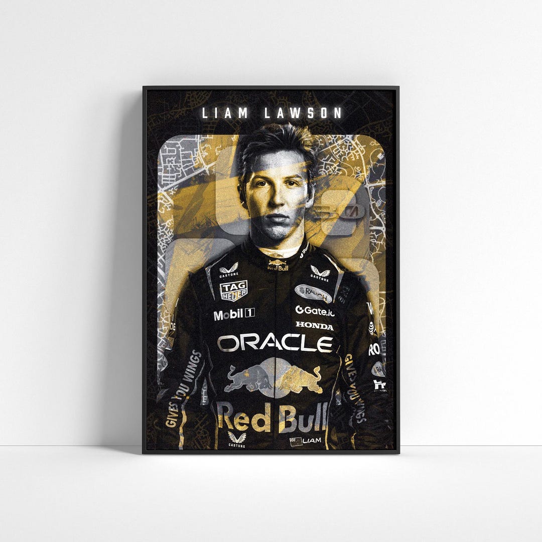 Liam Lawson Poster, Red Bull Racing F1 Team Poster, Formula 1 Wall Art ...