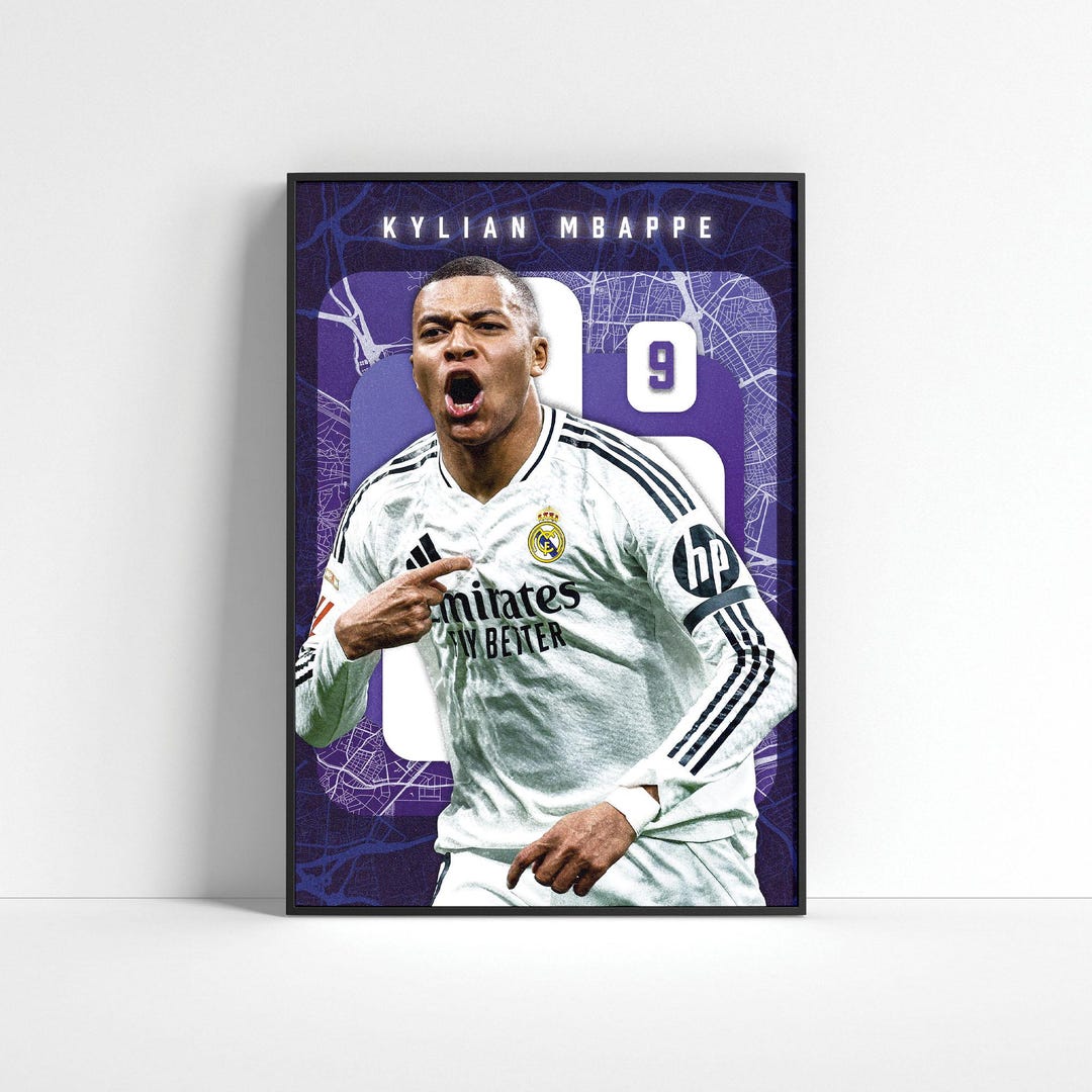 Kylian Mbappe Poster, Real Madrid Poster, Kylian Mbappe Print Art ...