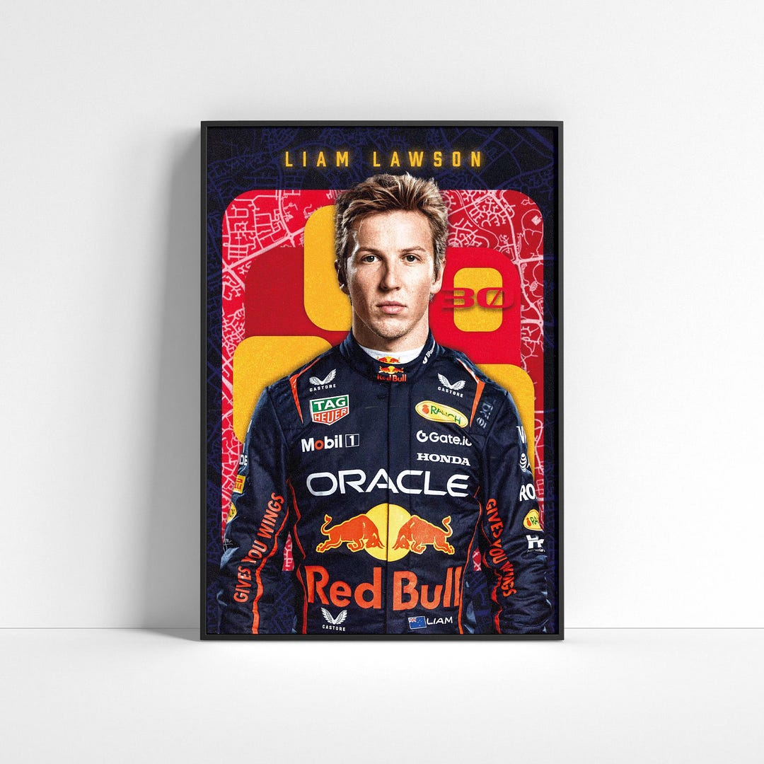 Liam Lawson Poster, Red Bull Racing F1 Team Poster, Formula 1 Wall Art ...