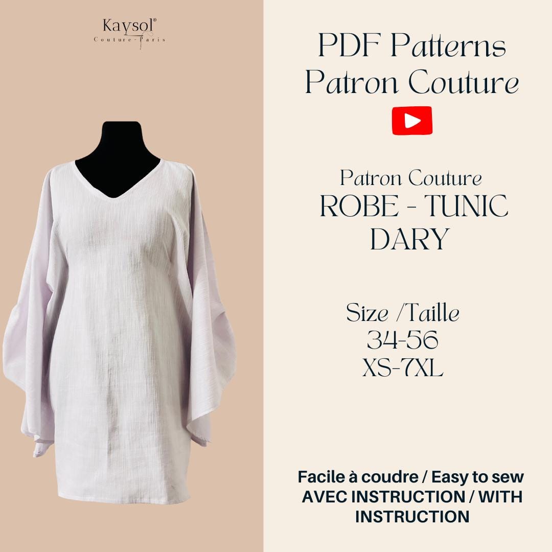 Tunic Dress Sewing Pattern - Long Sleeve - French-english - Size 34/56 ...