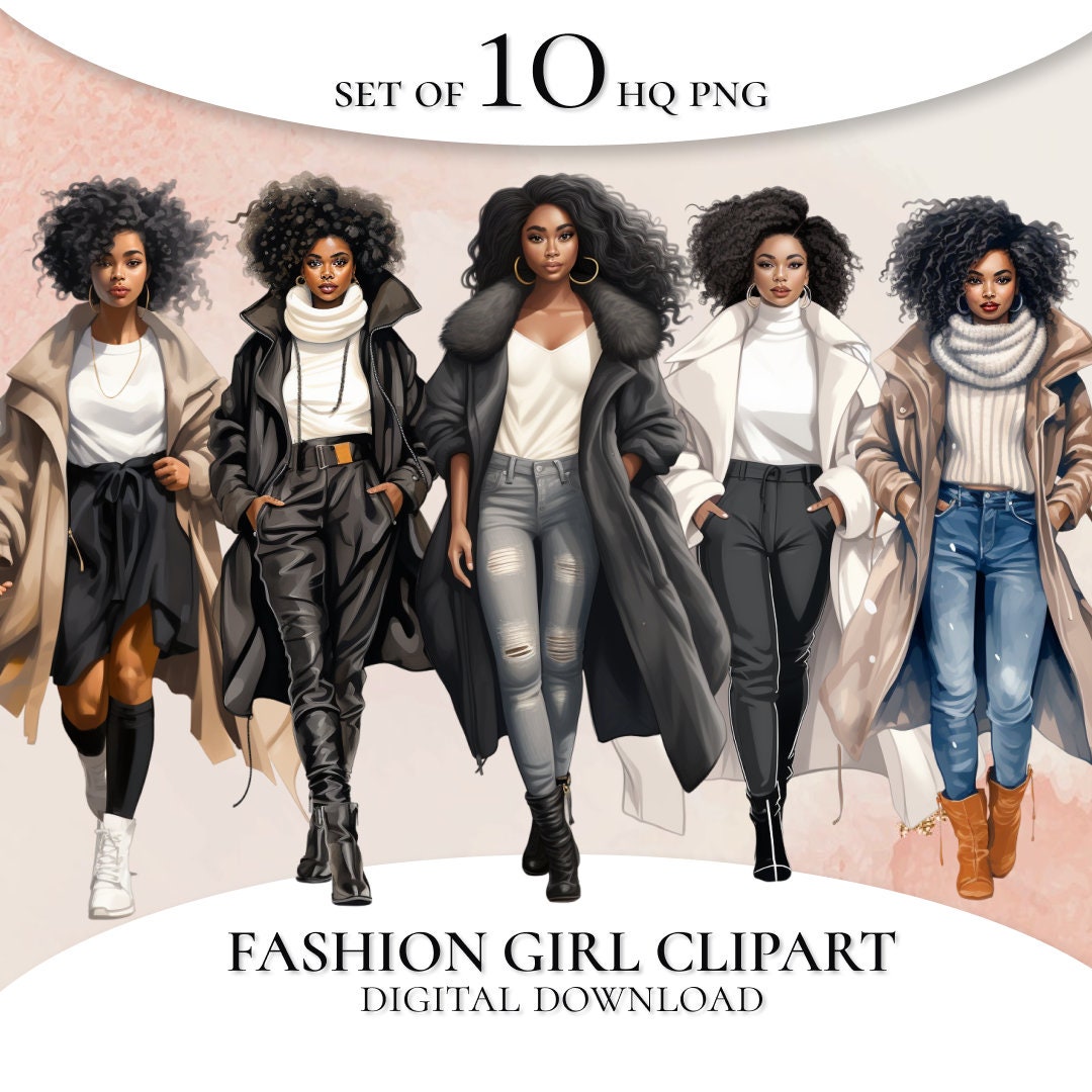 Winter Girl Clipart, Black Girl Clipart, Afro Girls Clipart, Fashion ...