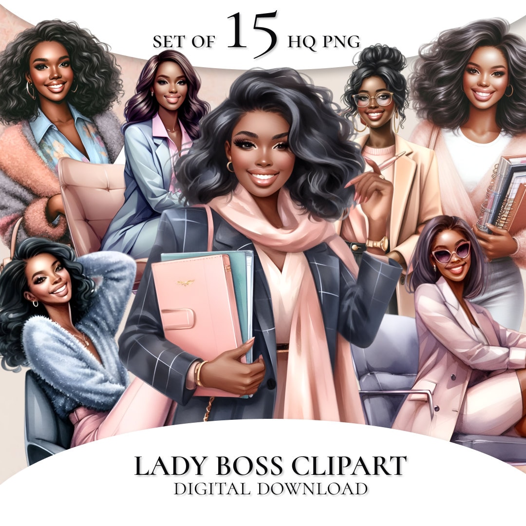 Black Women Clipart, Planner Girl Clipart, Office Girl Clipart, Black ...