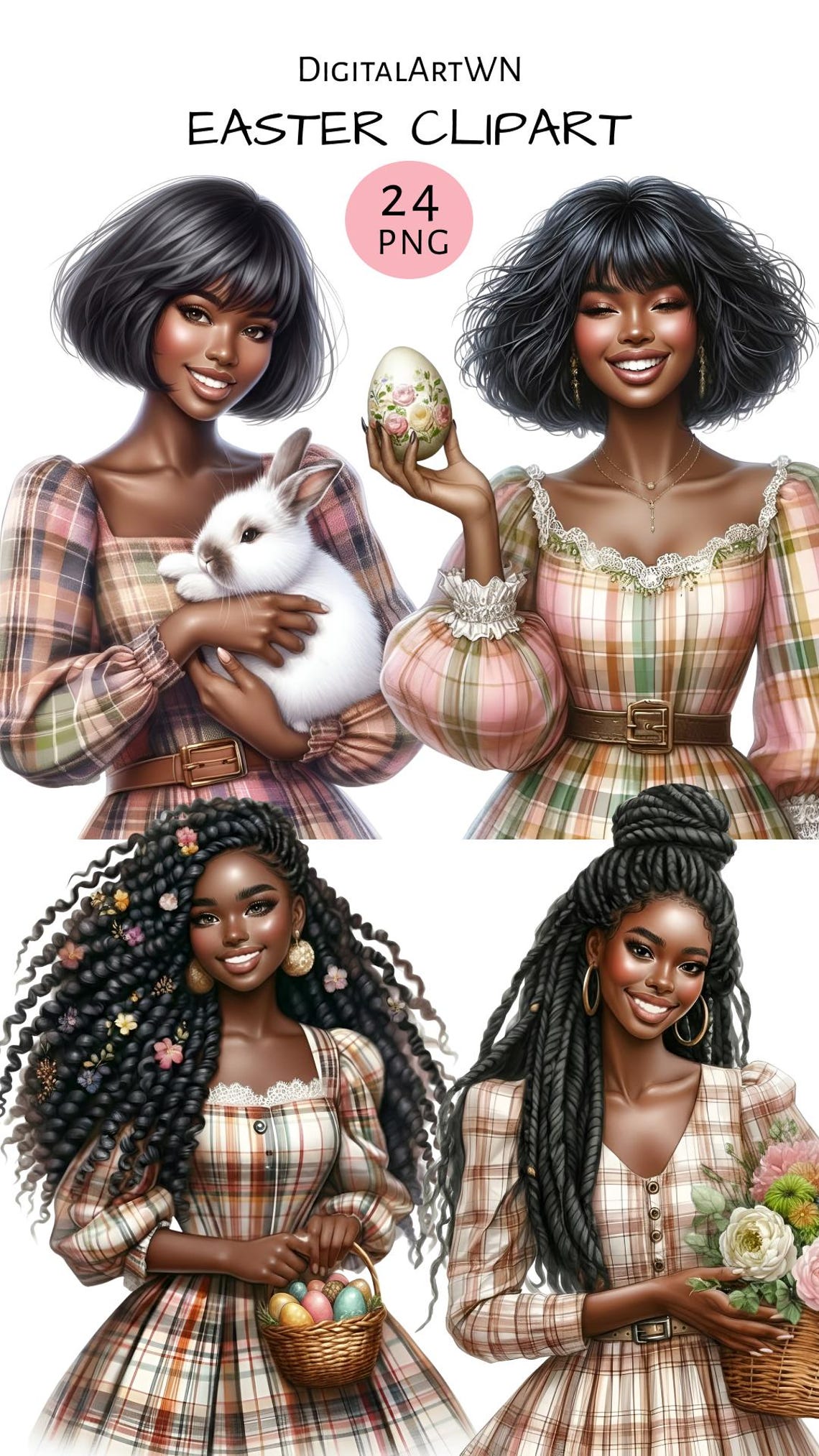 Black Women Easter Clipart PNG, Spring Women Clipart, African American ...