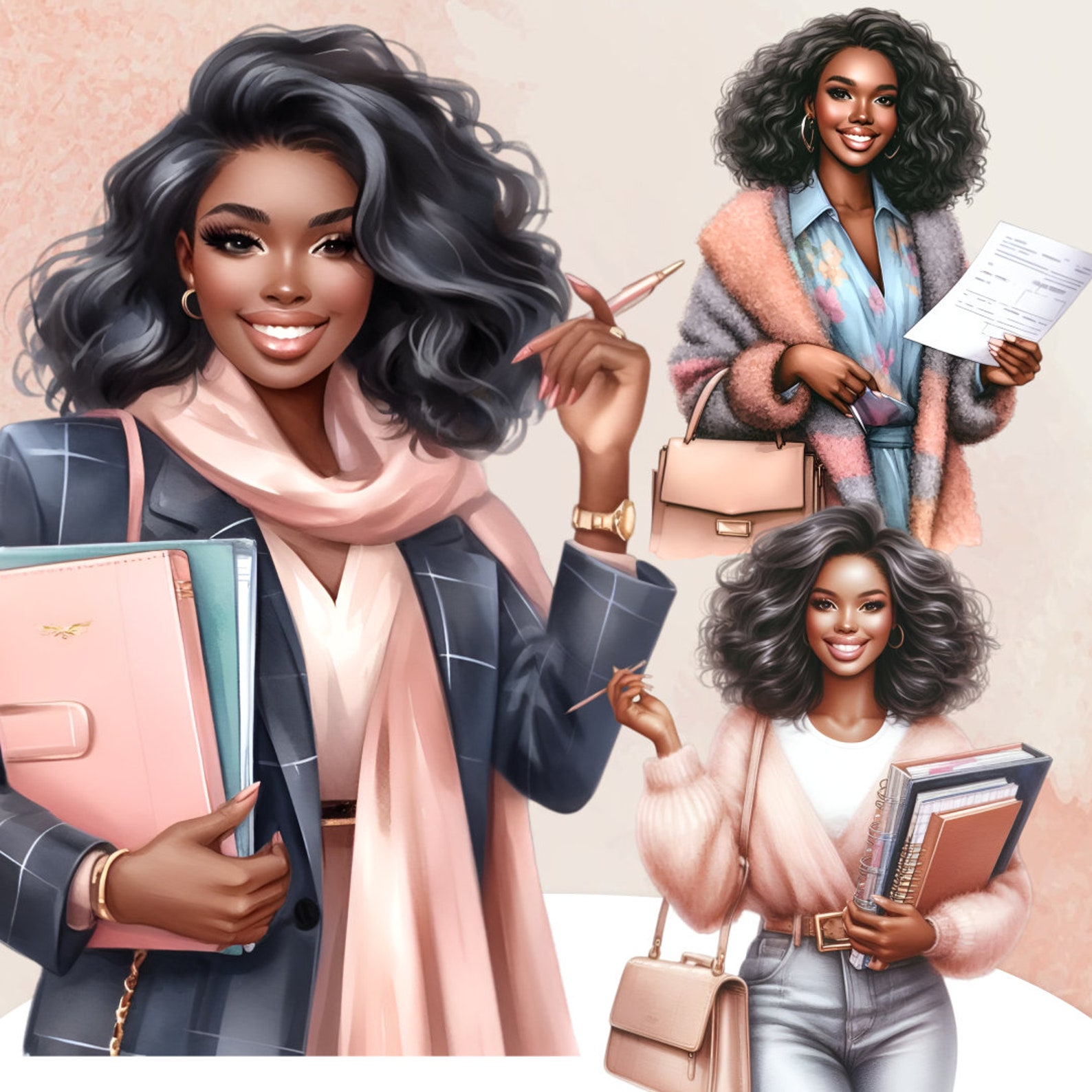 Black Women Clipart Planner Girl Clipart Office Girl - Etsy