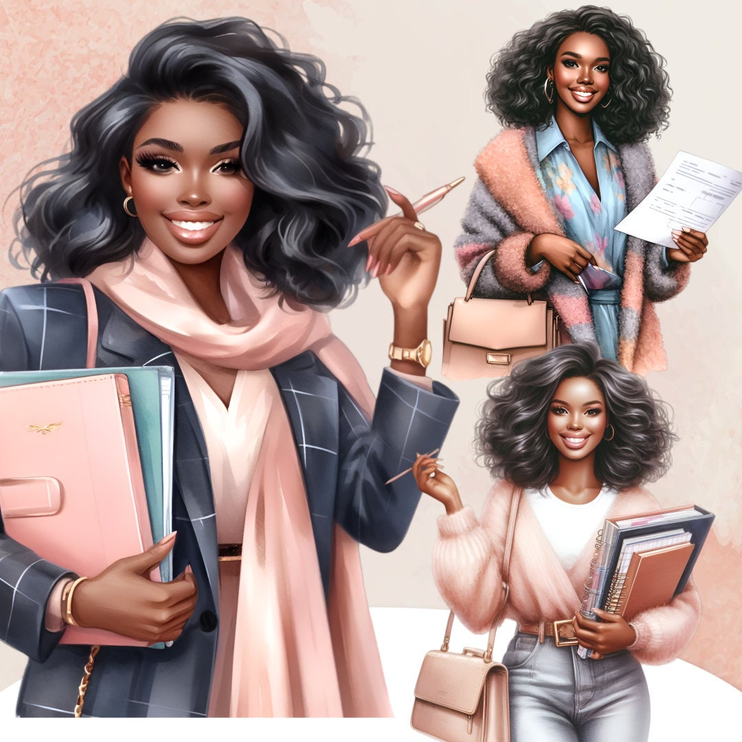 Black Women Clipart Planner Girl Clipart Office Girl - Etsy