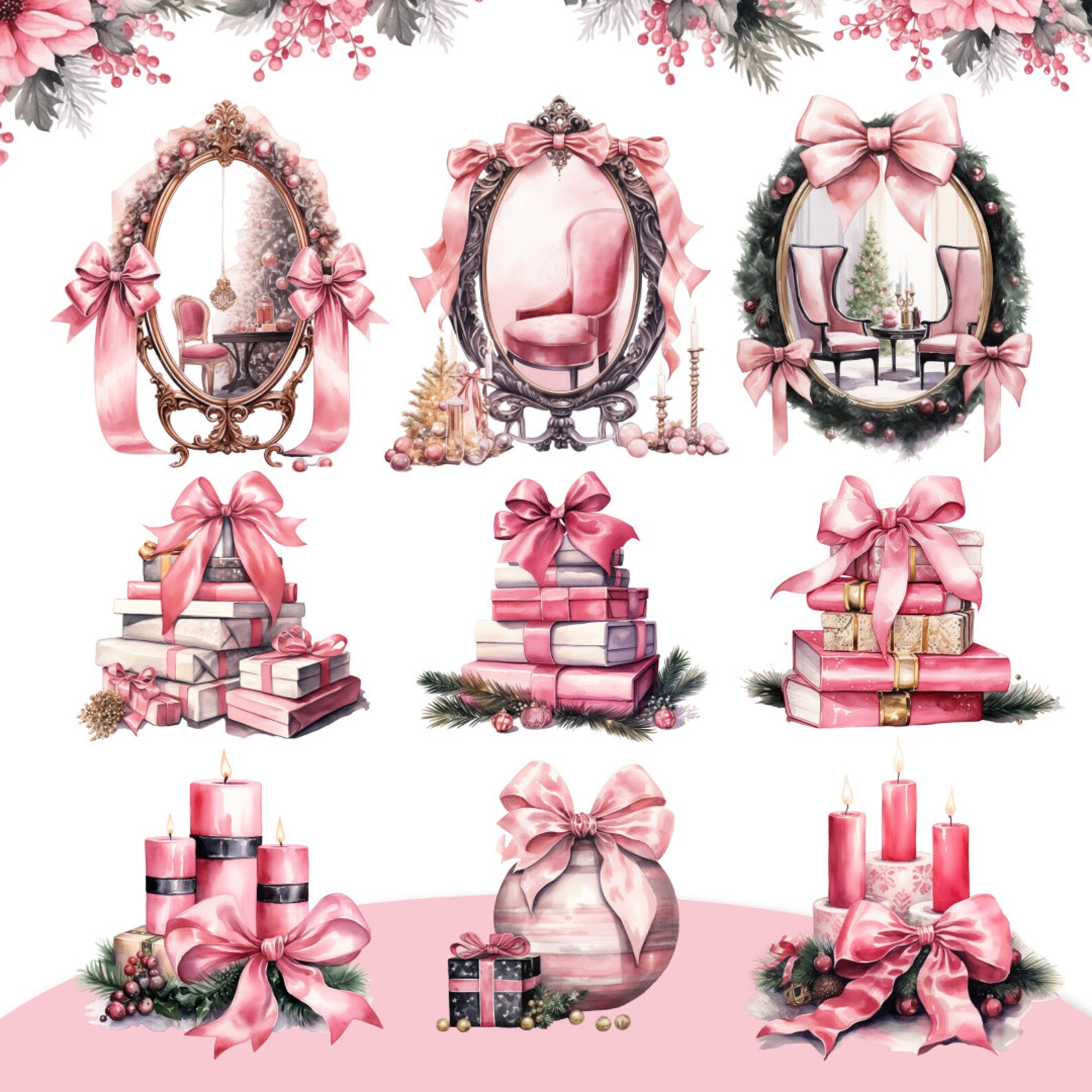 Pink Christmas Clipart: Watercolor Holiday Girls (PNG Digital Download ...