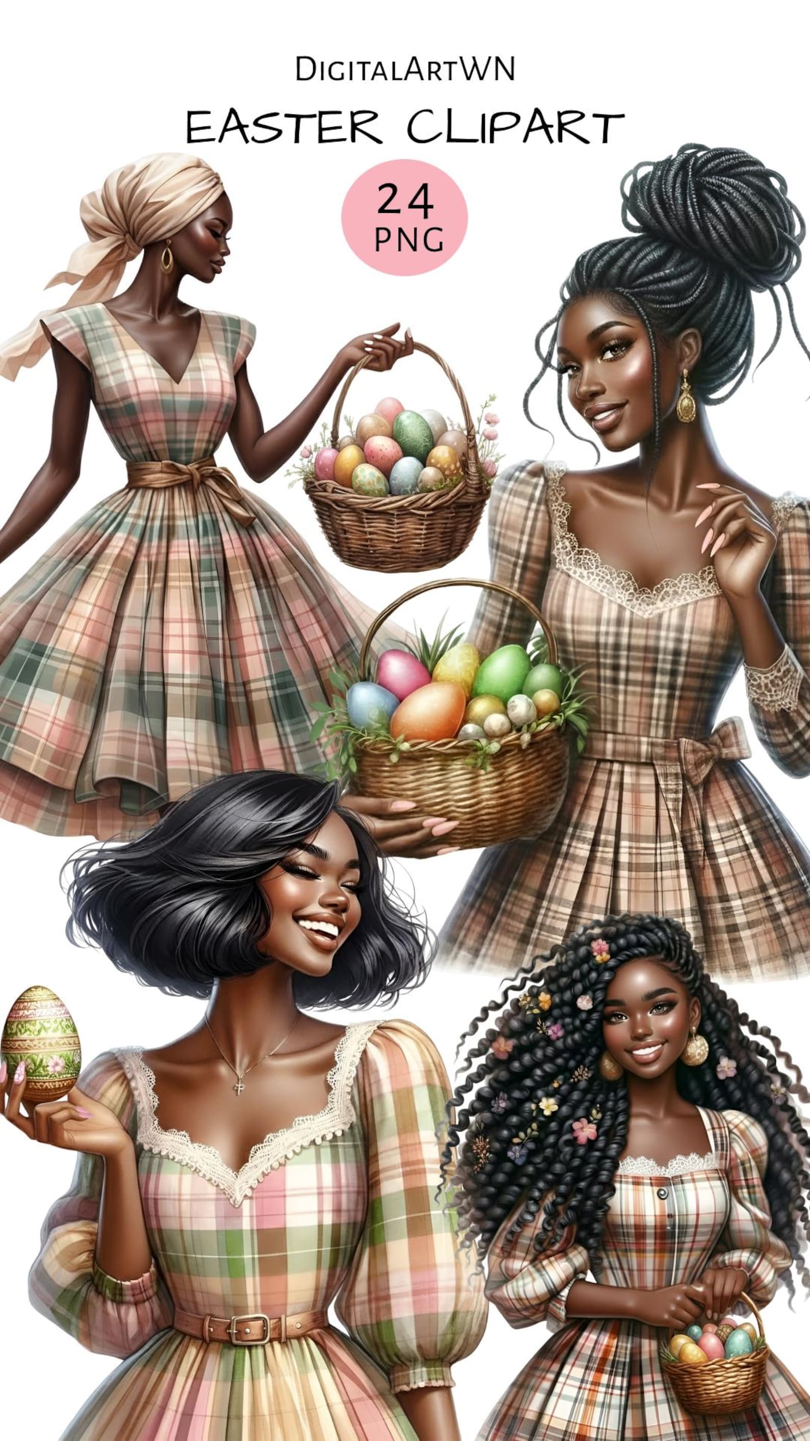 Black Women Easter Clipart PNG, Spring Women Clipart, African American ...