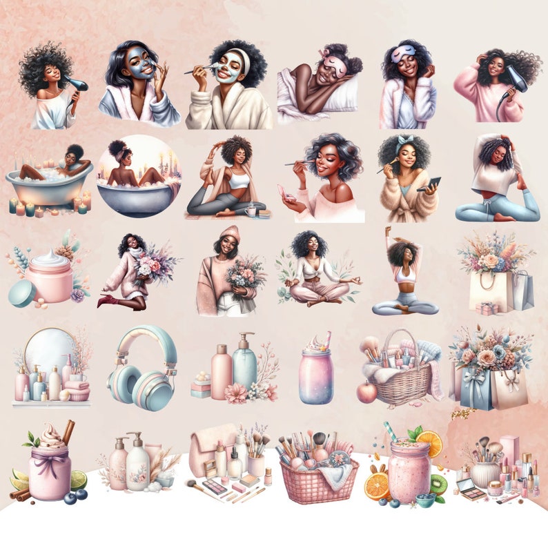 Self Care Clipart: Watercolor Spa & Fitness Illustrations (digital ...