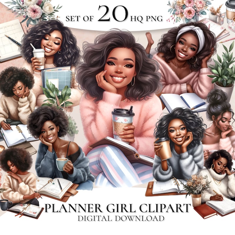 Planner Girl Clipart - Etsy