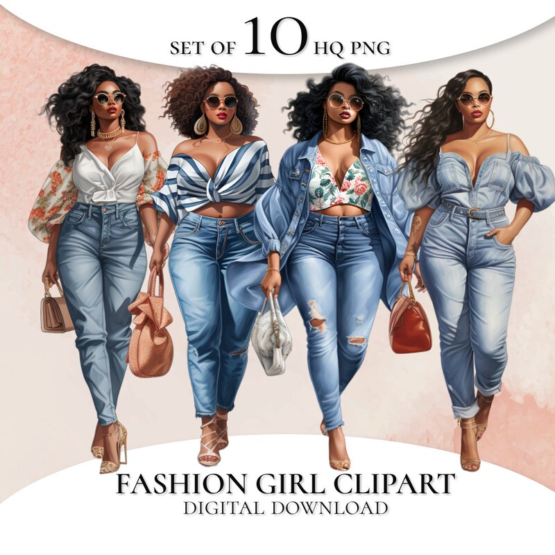 Jeans Girl Clipart - Etsy
