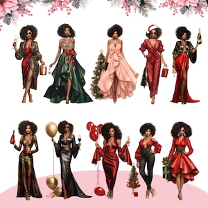 Christmas Girl Clipart, Black Girl Clipart, Afro Girls Clipart, Fashion ...