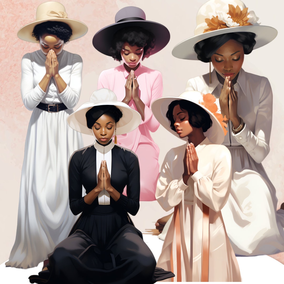 Praying Sisters Clipart, Black Women Clipart, Women of Color Clipart ...
