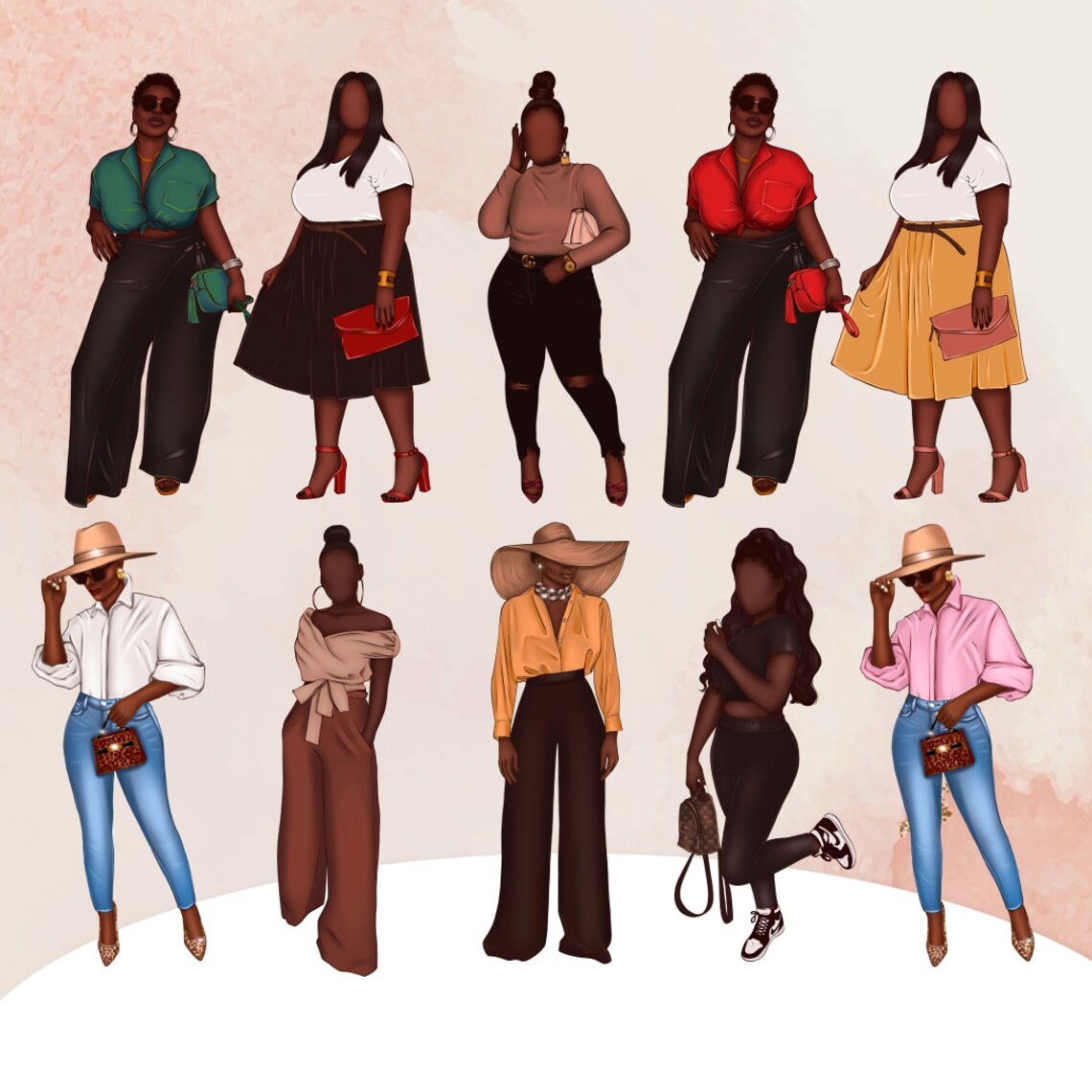Curvy Black Women Clipart Black Women African American - Etsy
