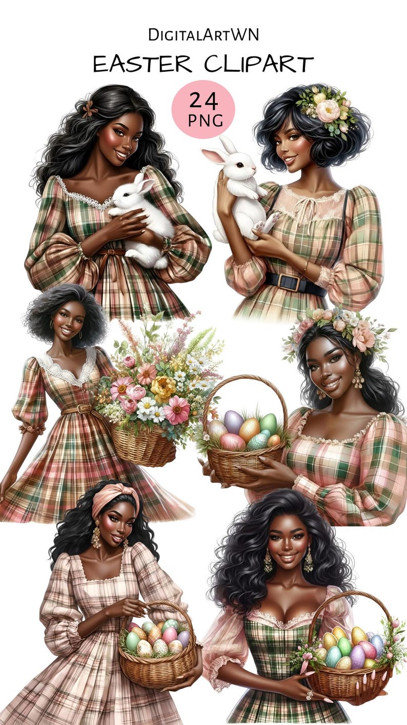 Black Women Easter Clipart PNG, Spring Women Clipart, African American ...