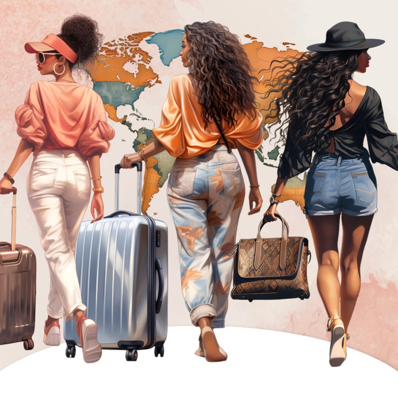 Black Woman Travel Clipart: Fashion Girls Illustration (digital ...