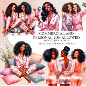 Pajama Party Black Girls Clipart, Black Woman Clipart, Watercolor Cozy ...