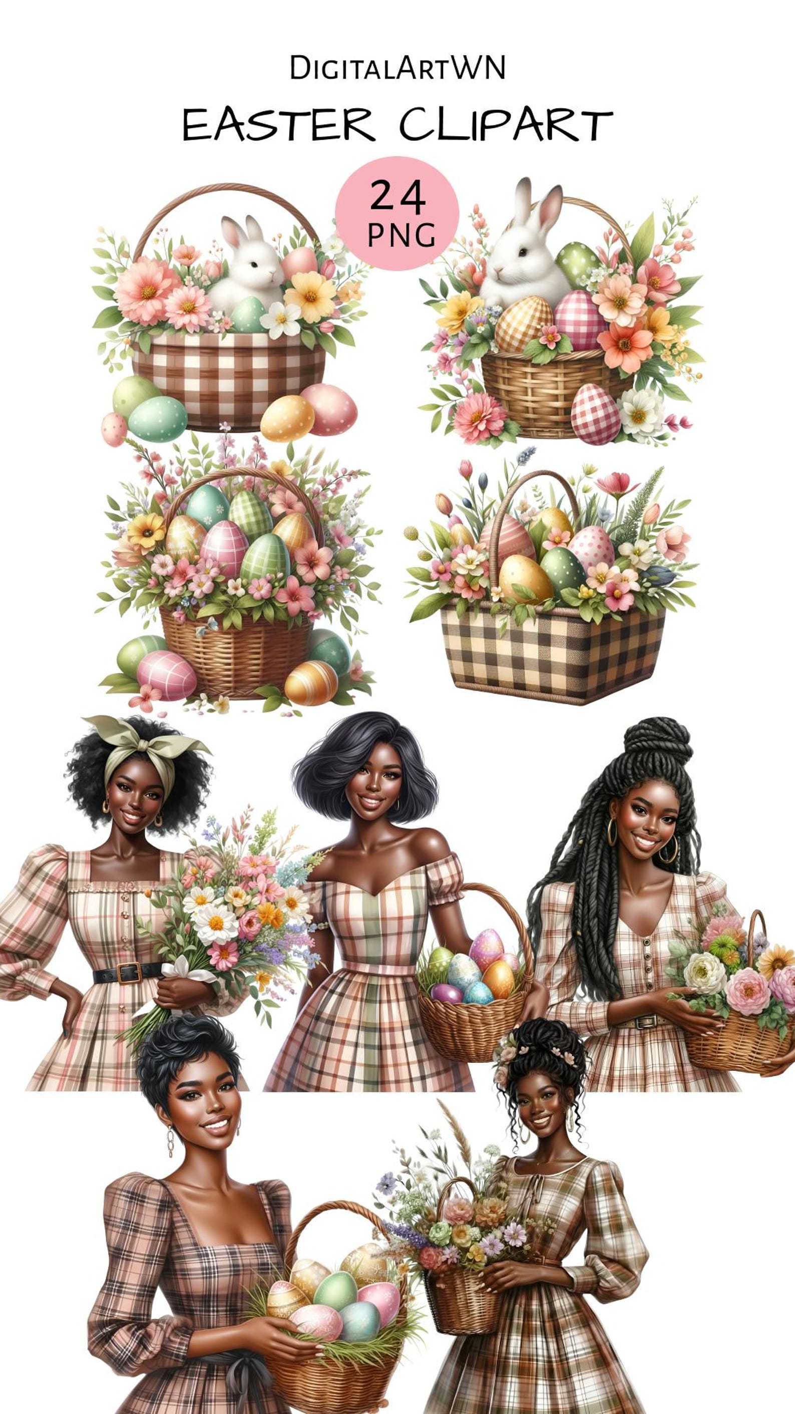 Black Women Easter Clipart PNG, Spring Women Clipart, African American ...