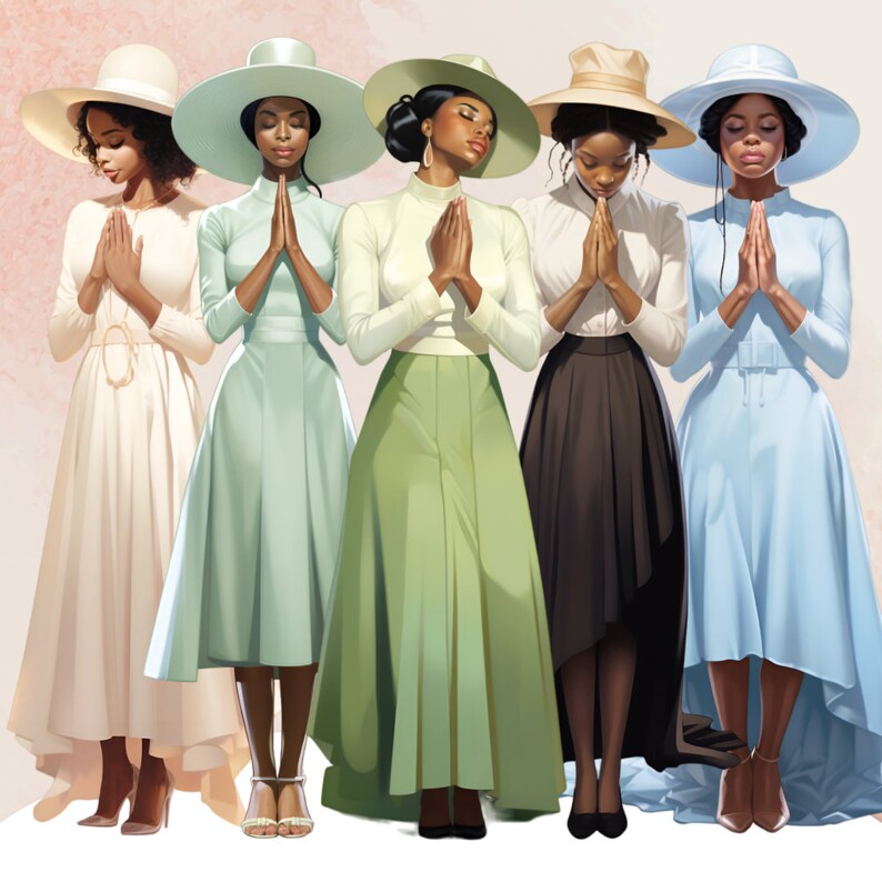 Praying Sisters Clipart, Black Women Clipart, Women of Color Clipart ...