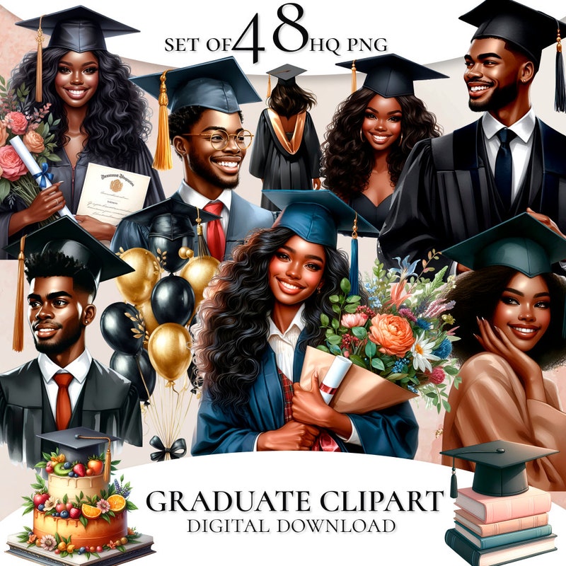 Black Girl Graduation Clipart - Etsy