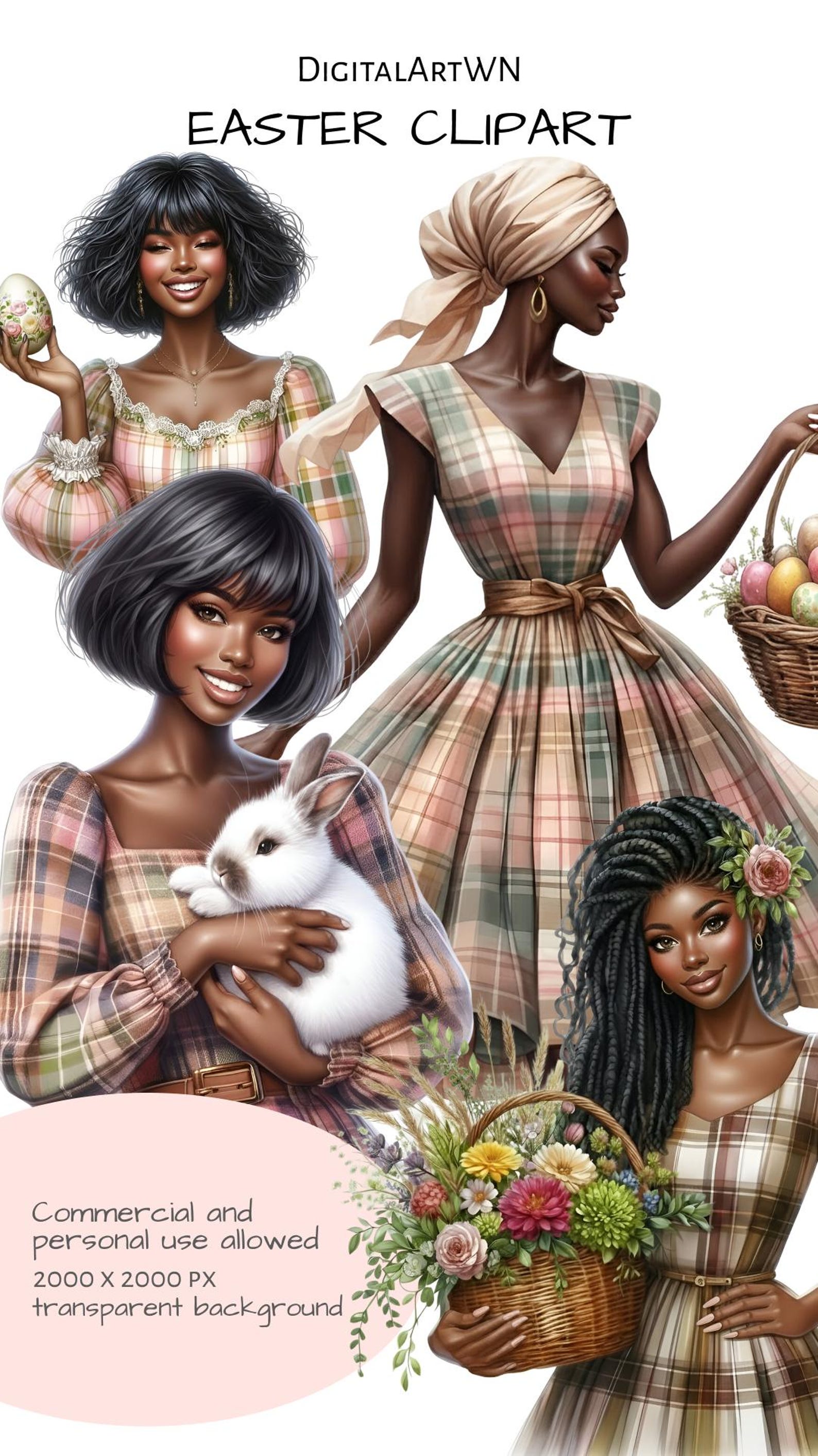 Black Women Easter Clipart PNG, Spring Women Clipart, African American ...