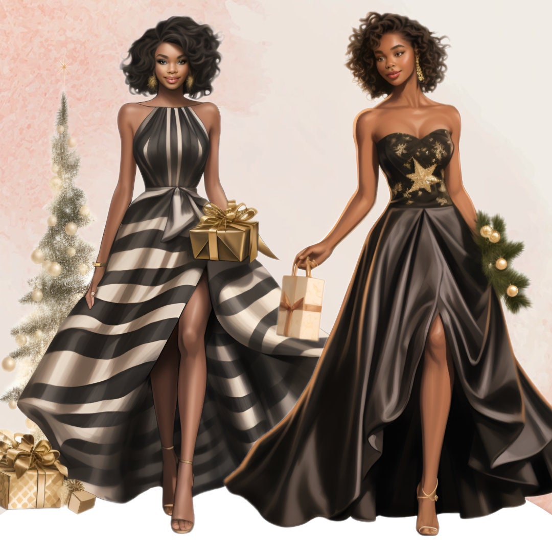 Christmas Girl Clipart, Black Girl Clipart, Afro Girls Clipart, Fashion ...
