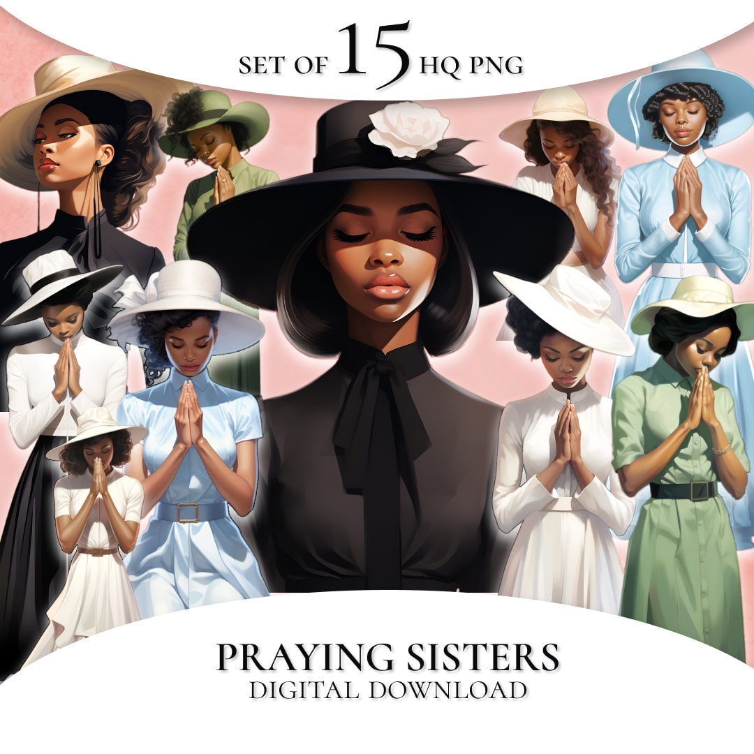 Praying Sisters Clipart, Black Women Clipart, Women of Color Clipart, Church Vibes,planner ...