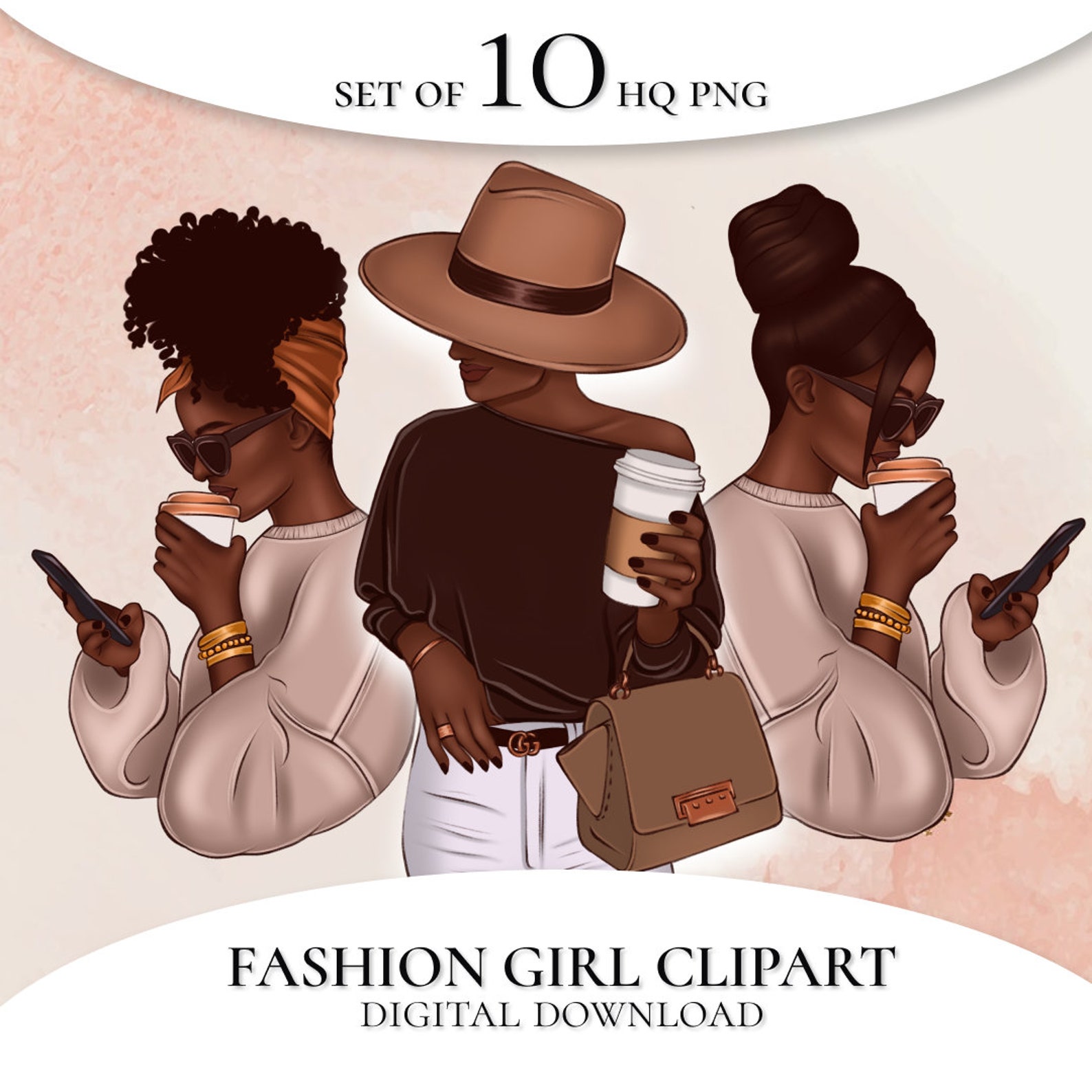 African American Clipart, Fashion Girl Clipart, Digital Planner ...