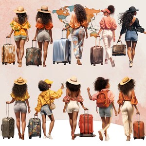 Black Woman Travel Clipart: Fashion Girls Illustration (digital ...
