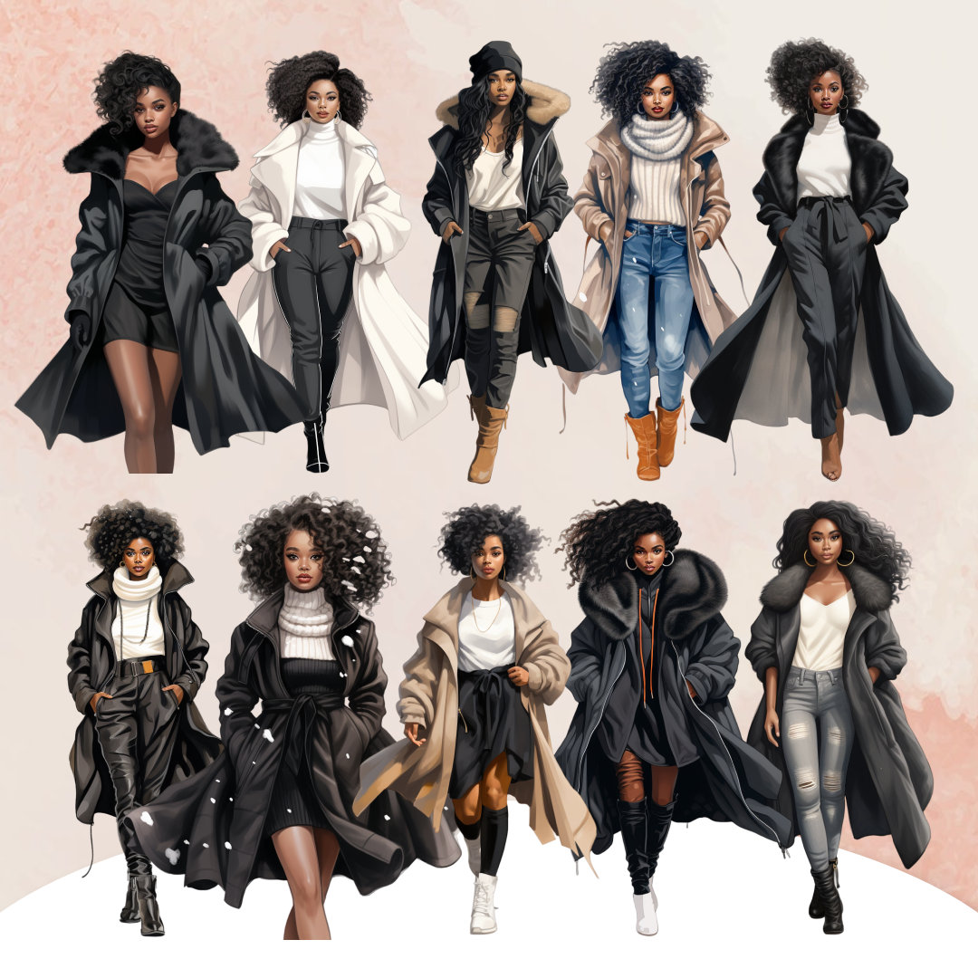 Winter Girl Clipart, Black Girl Clipart, Afro Girls Clipart, Fashion ...