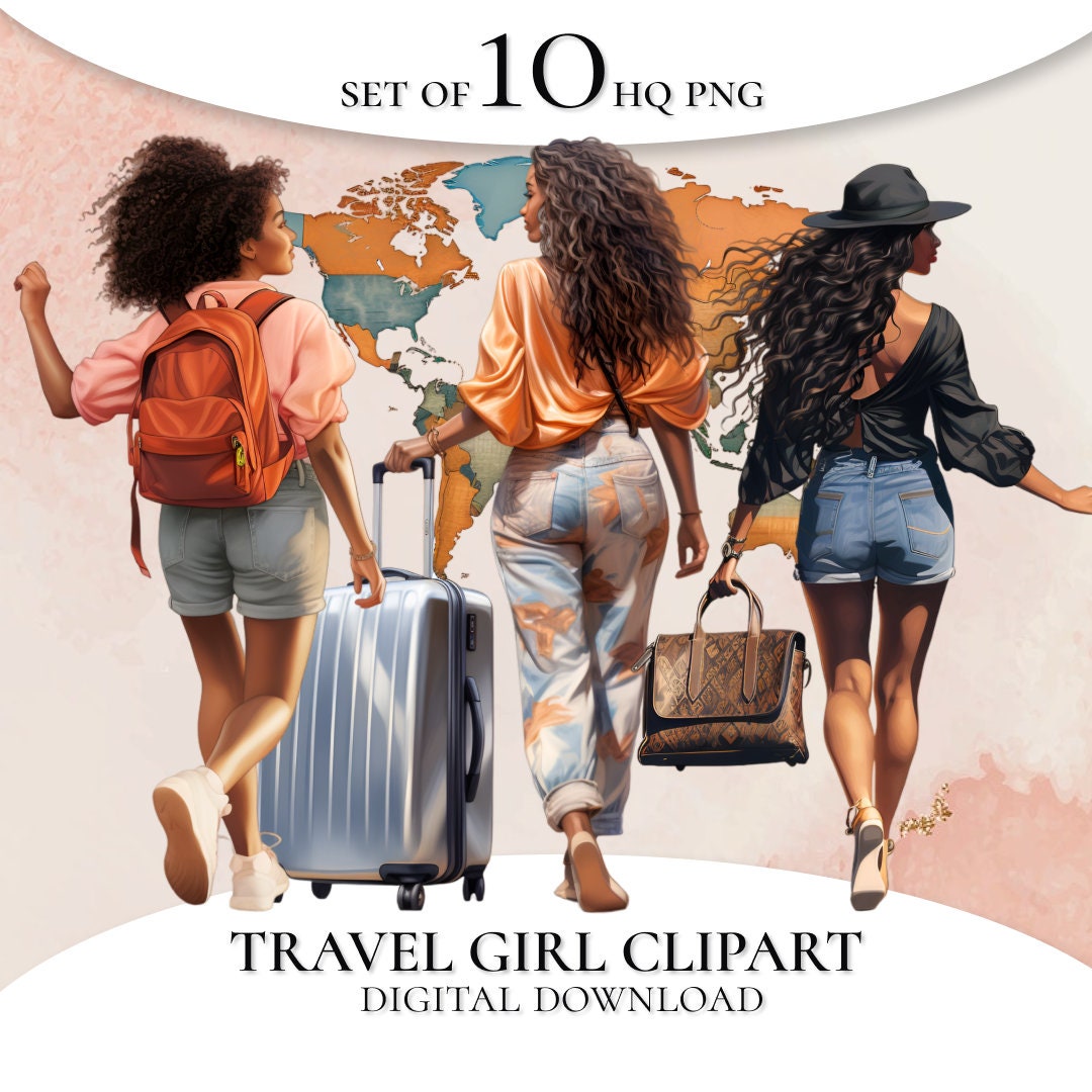 Black Woman Travel Clipart: Fashion Girls Illustration (digital ...