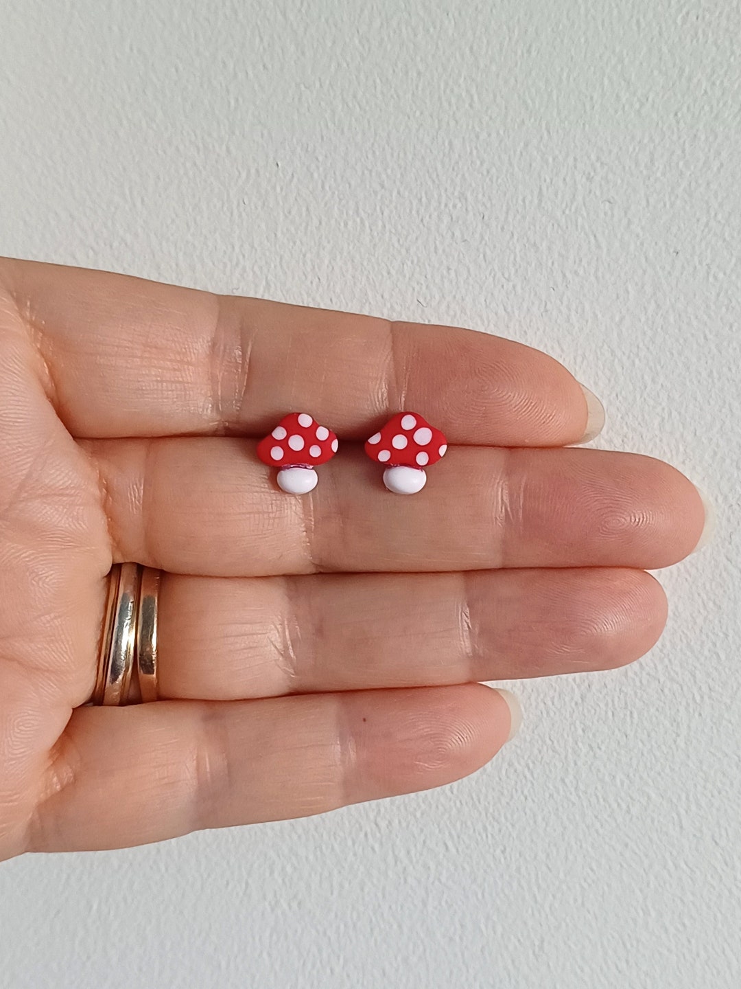 Handmade Cute Little Mushrooms / Toadstools Stud Earrings With Hypoallergenic Plastic or ...