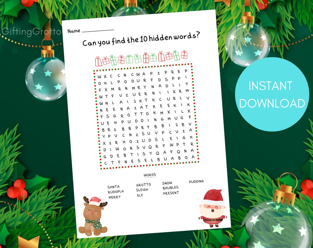 Kids Christmas Word Search Game Instant Download PDF Printable Xmas ...
