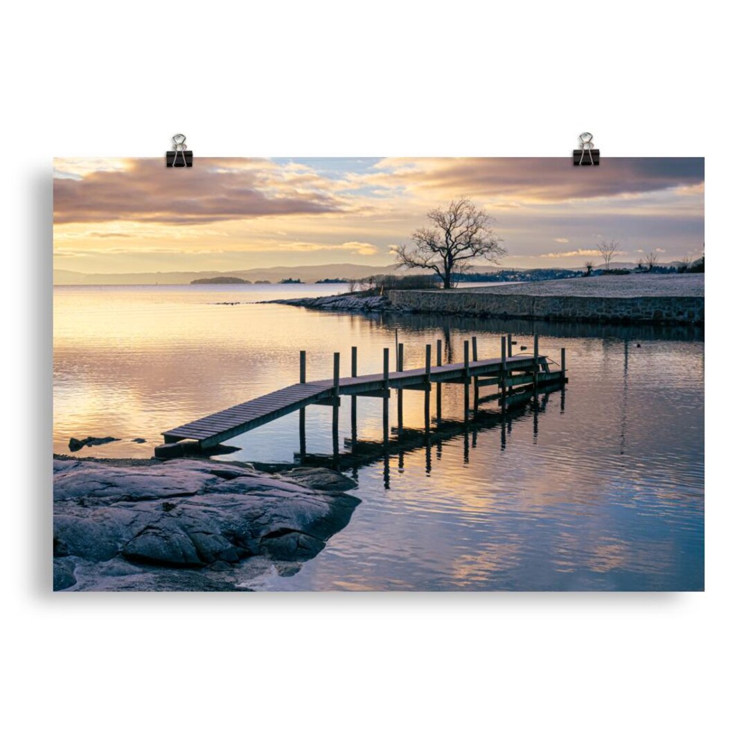 Oslo Fjord Winter Sunset Print | Bygdøy Norway Photography | Golden ...