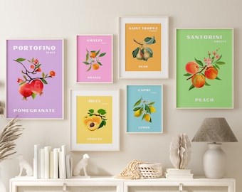 Fruit Market Print Set of 6, Fruit Poster, Botanical Gallery Wall Set ...