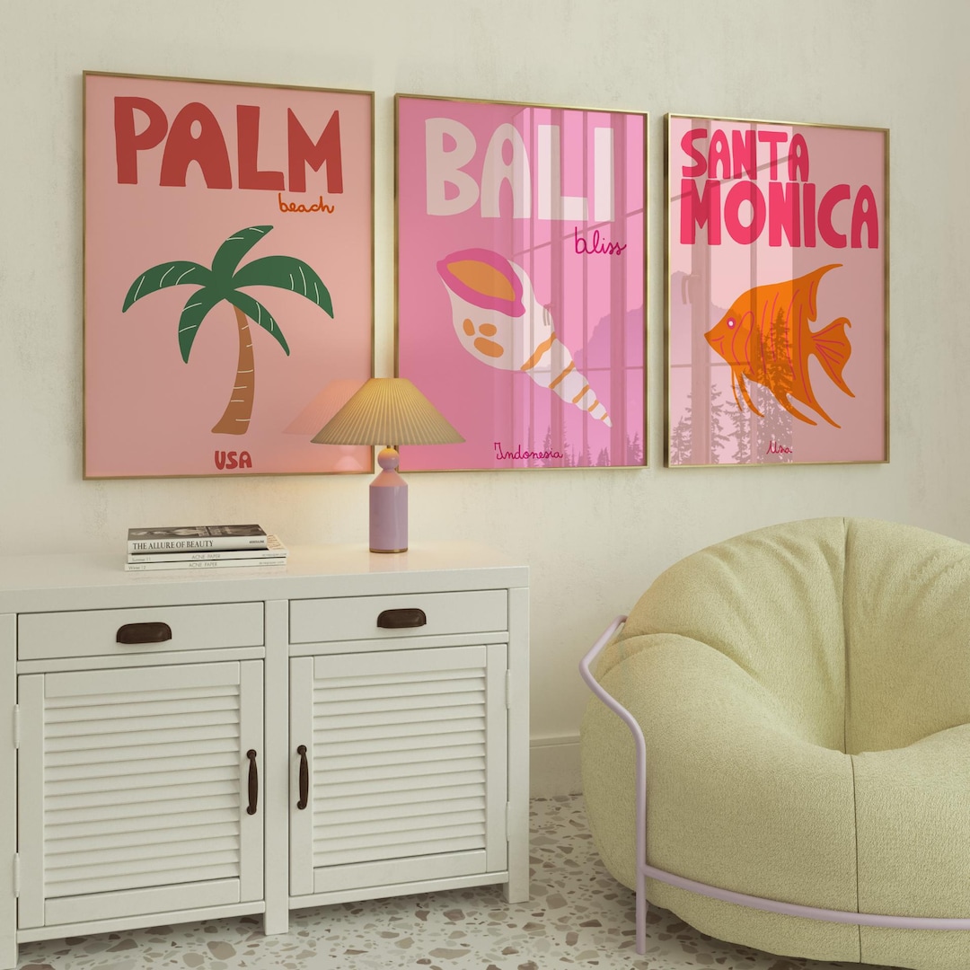Preppy Beach Posters Set of 3, Preppy Travels Wall Art, College Room ...