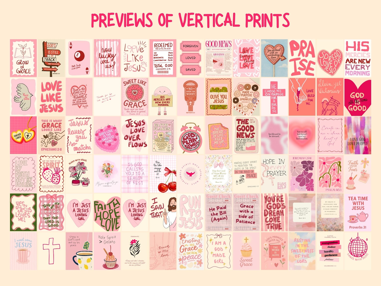 Pink Christian Wall Art Bundle 100, Cute Faith Prints, College Room ...