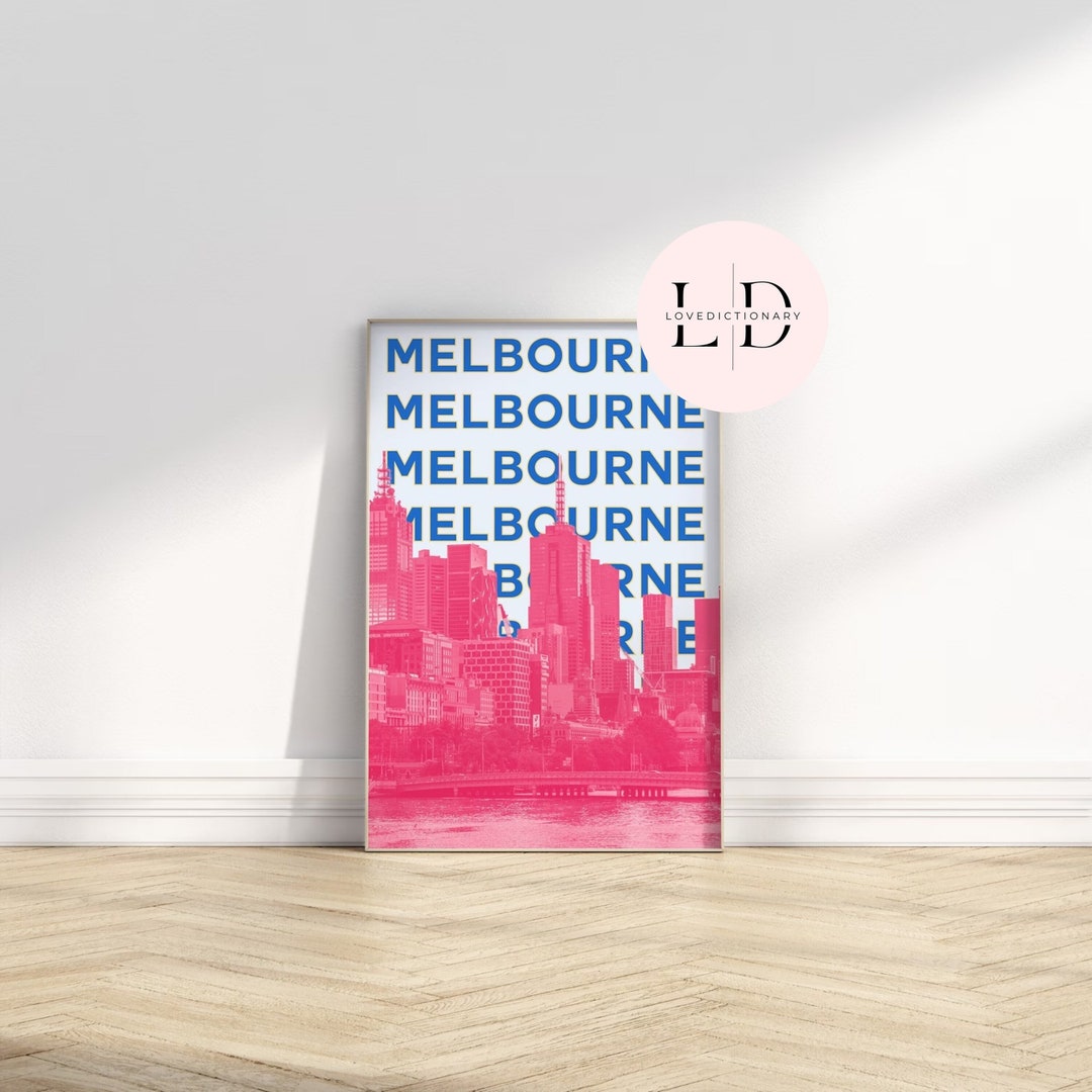 Preppy Travel, Melbourne Travel Print Digital Art Download Pink Blue ...