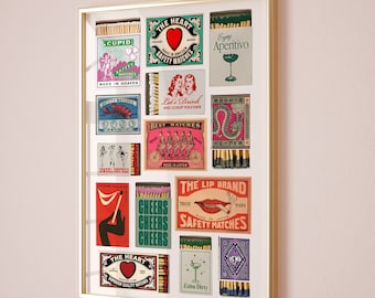 Watercolor Matchbox Print, Trendy Matches Poster, Retro Matchbook Wall ...
