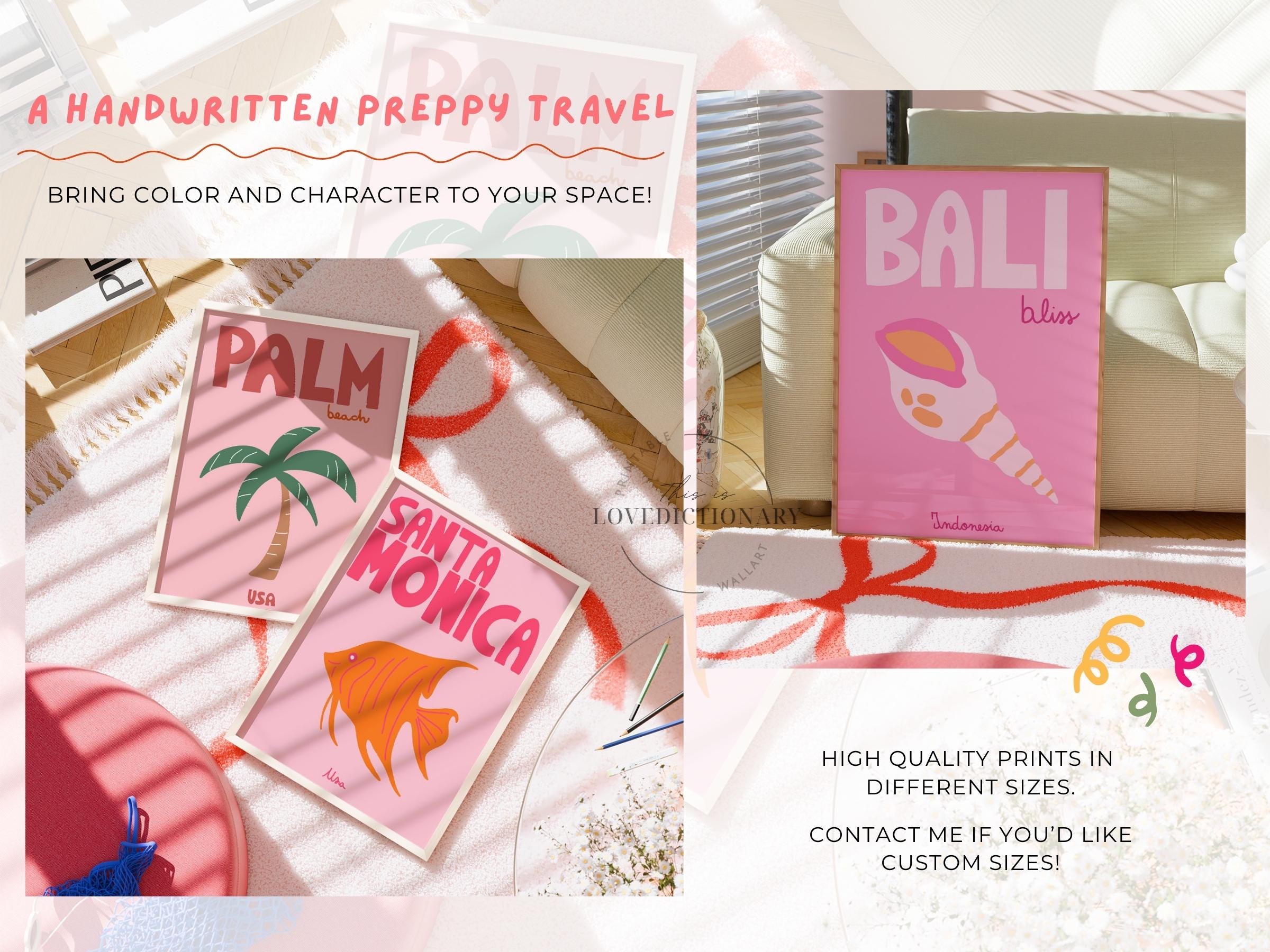 Preppy Beach Posters Set of 3, Preppy Travels Wall Art, College Room ...
