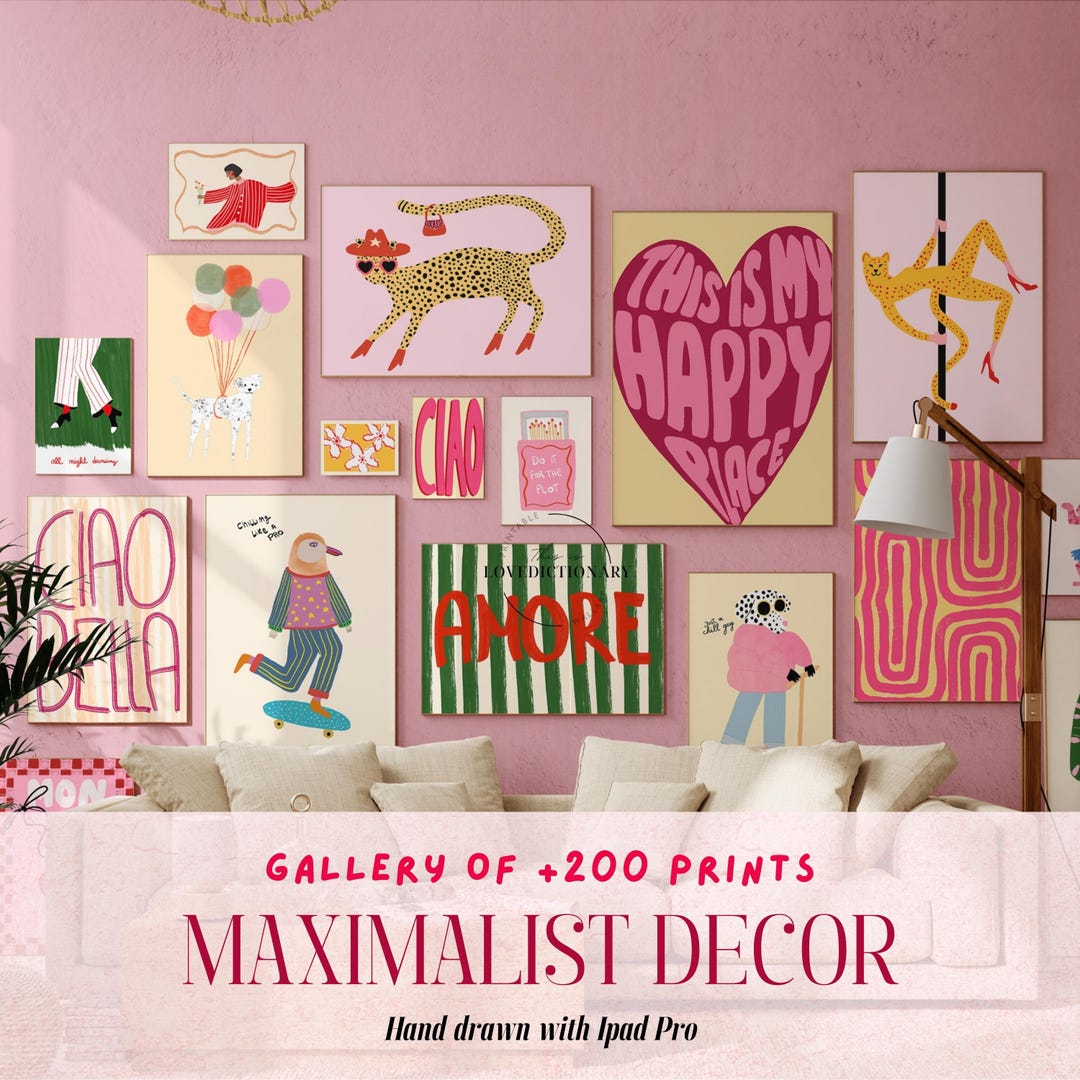 Maximalist Gallery Wall Set of 100, Maximalist Wall Art, Hand Drawing ...