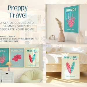 Preppy Beach Posters Set of 3 Prints Blue Girly Wall Art Beachy Room ...