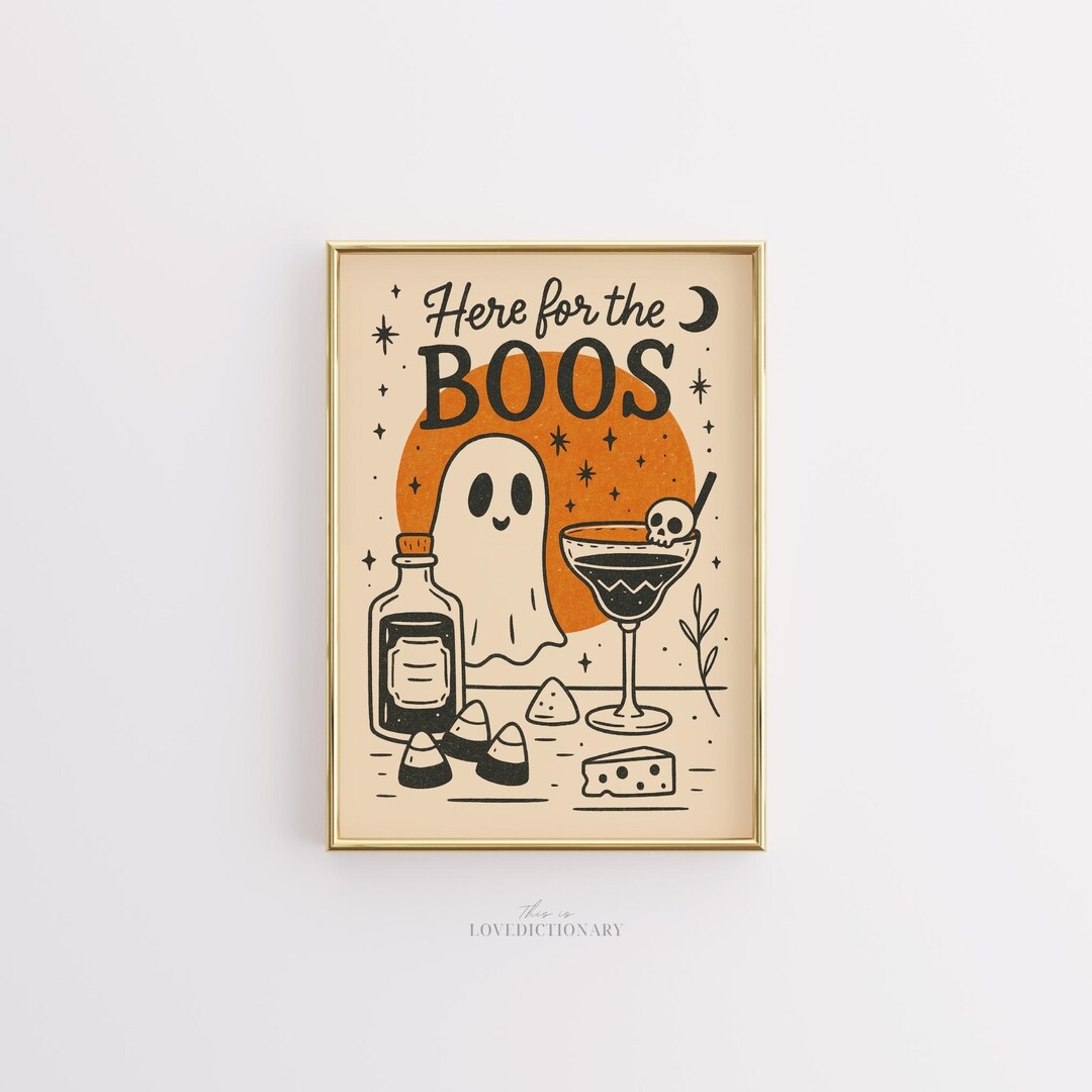 Here for the Boos Halloween Print, Funny Ghost Cocktail Poster, Retro ...