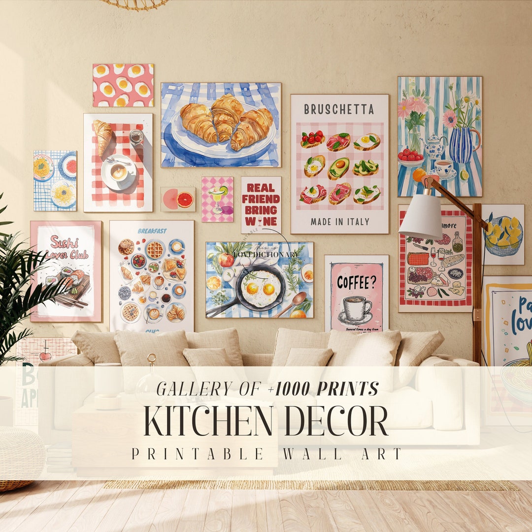 Kitchen Gallery Wall Set of 1000, Kitchen Wall Art, Food Prints, Modern ...