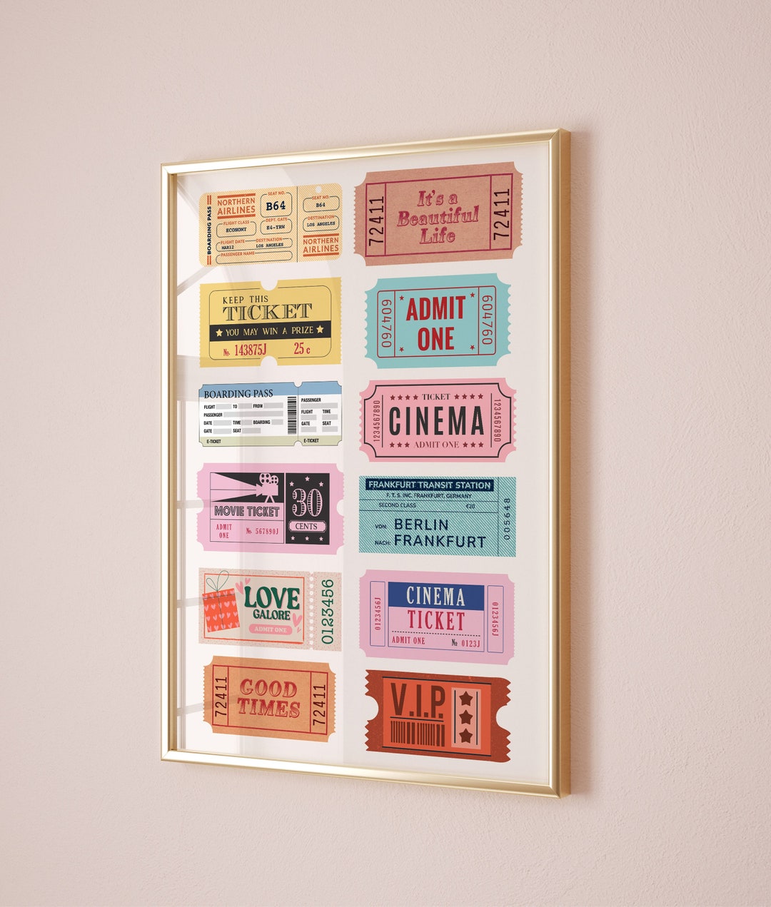 Trendy Wall Art, Pink Retro Print, Life Ticket Stub Poster, Printable ...