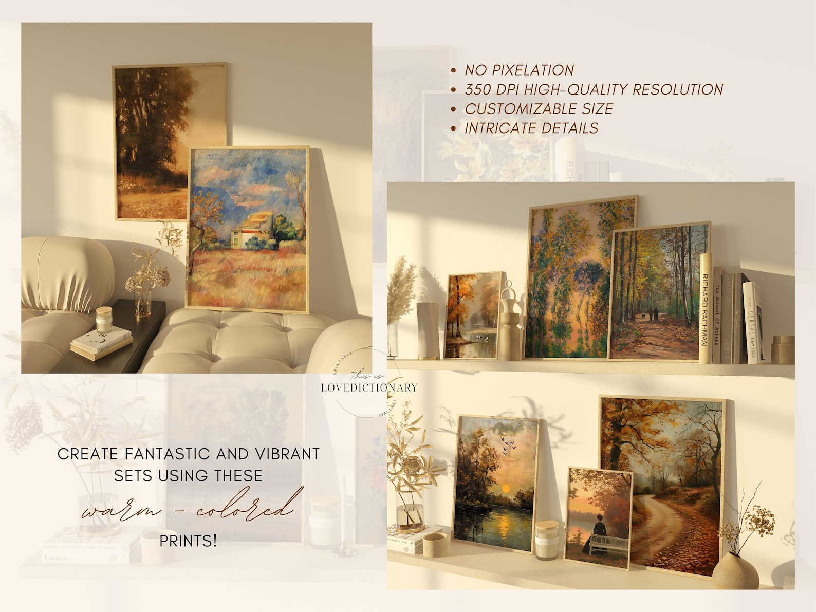 Antique Autumn Landscape Painting Set, Eclectic Gallery Wall Art ...