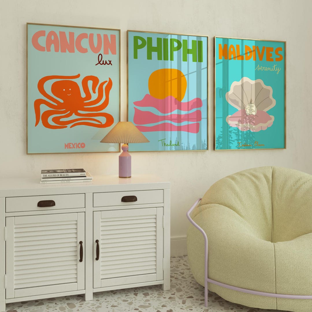 Preppy Beach Posters Set of 3, Preppy Travels Wall Art, College Room ...