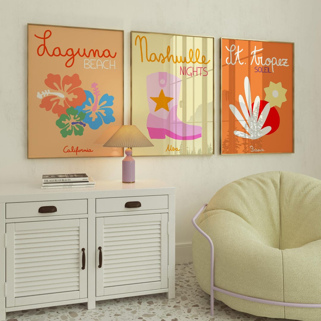Preppy Beach Posters Set of 3, Preppy Travels Wall Art, College Room ...