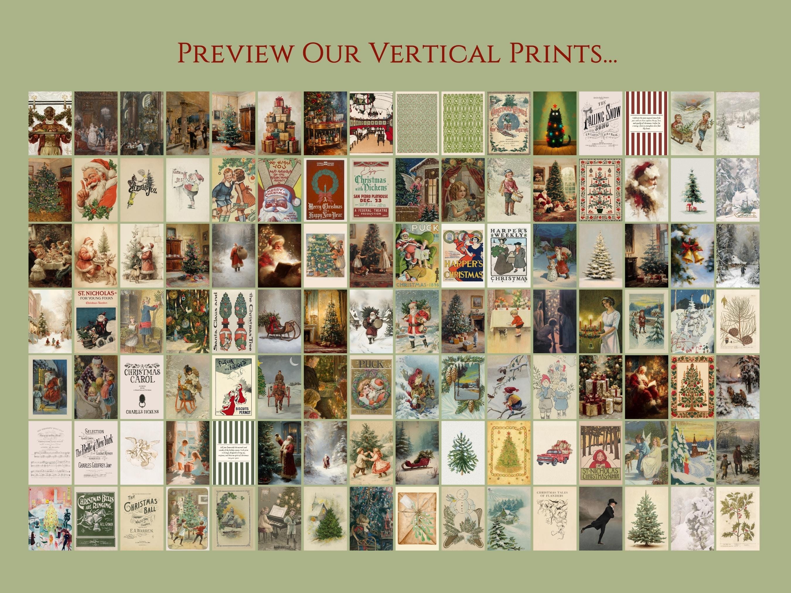 Vintage Christmas Gallery Wall Set, Winter Wall Art Bundle, 300 Retro ...